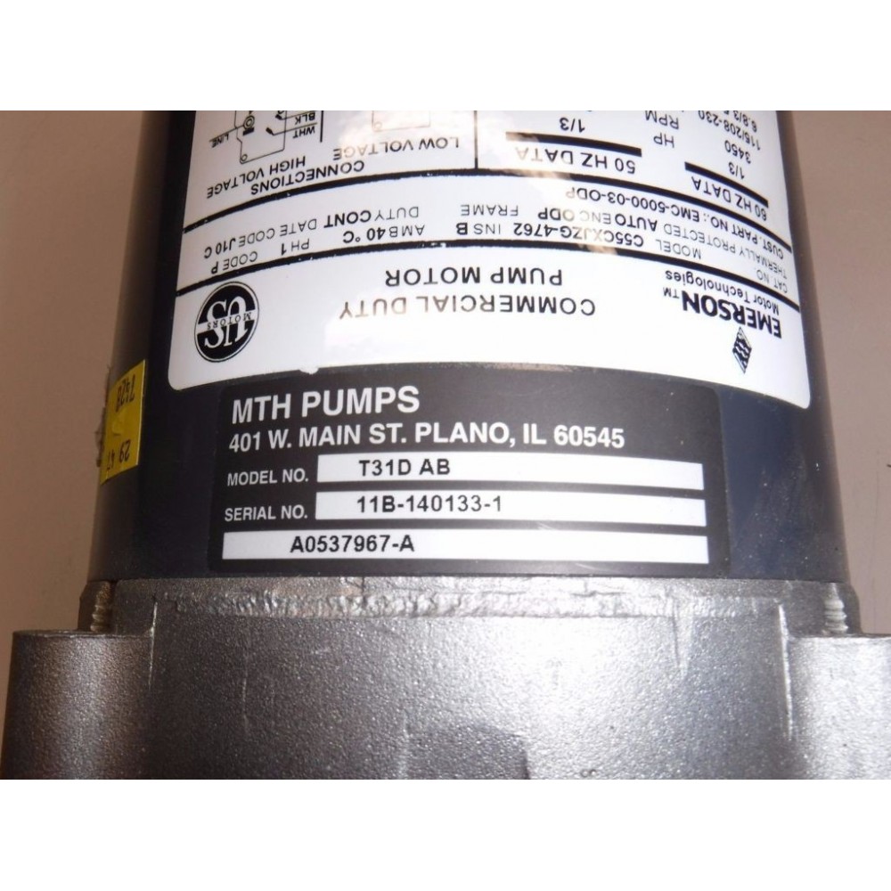 MTH Pumps T31D AB Water Pump Emerson Motor Model C55CXJZG-4762 1/3hp ...